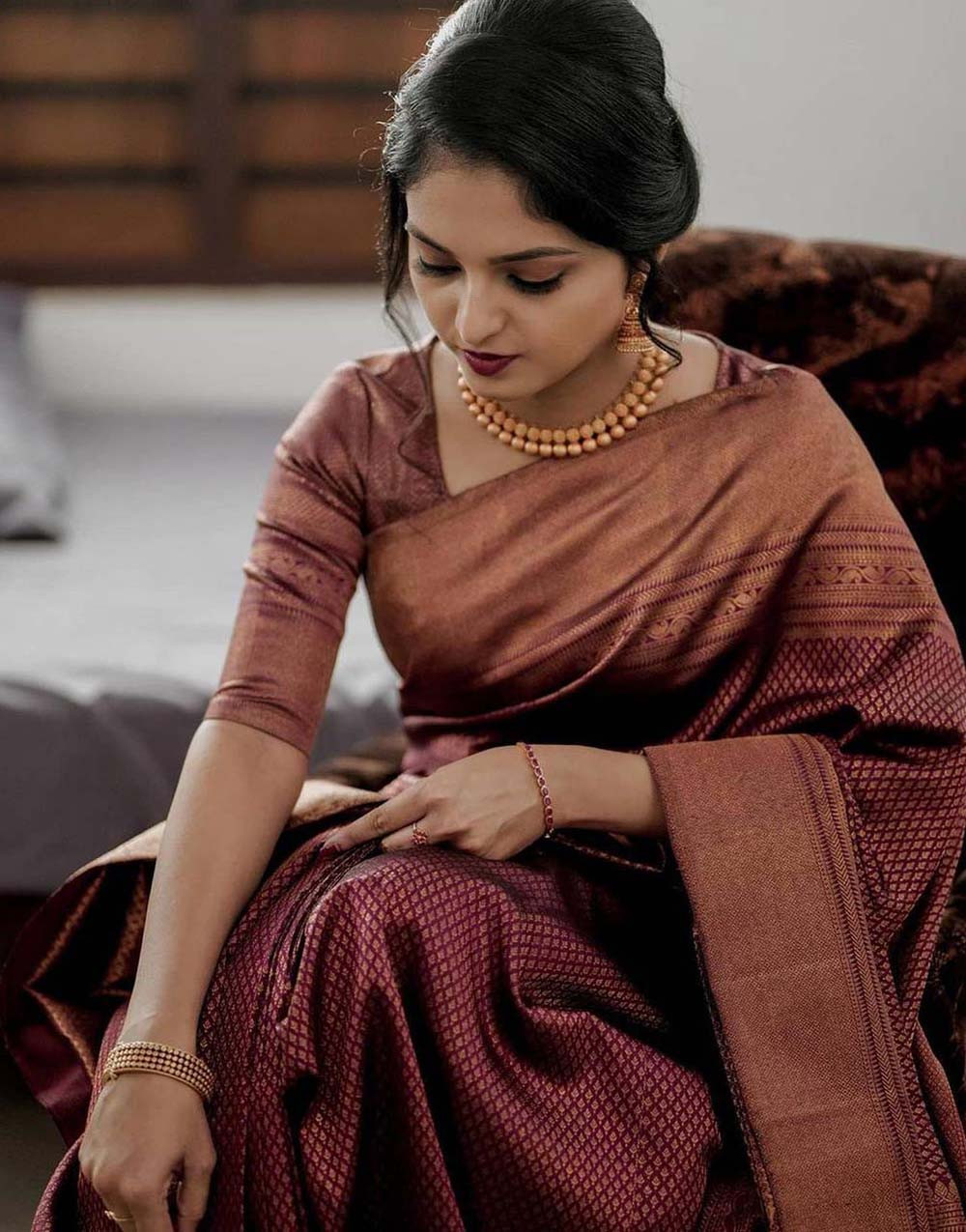Maroon Color Jacquard Border Saree